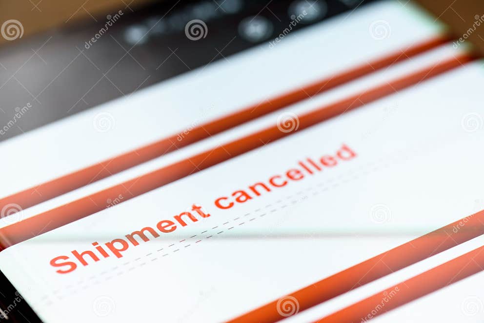 Shipment Cancelled Text on Smart Phone Screen Stock Image - Image of ...
