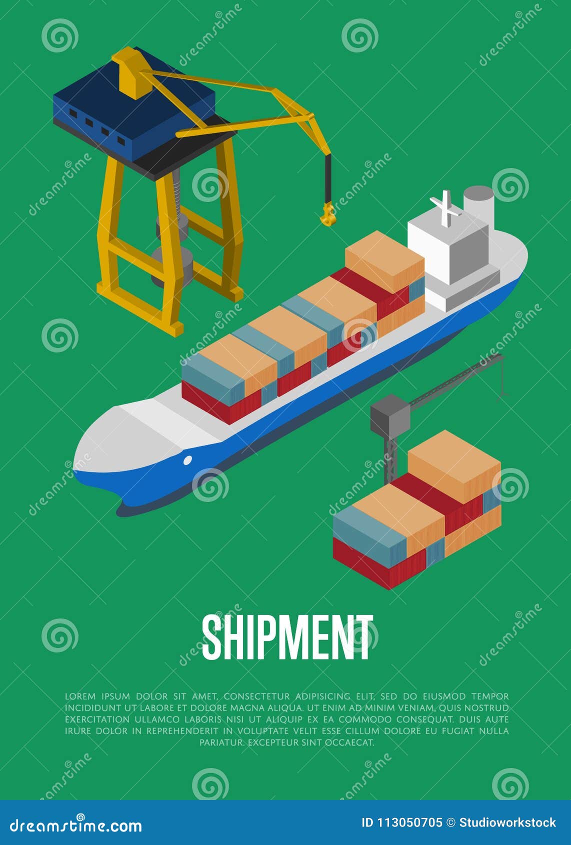 Shipment Isometric Banner with Container Ship Stock Vector ...