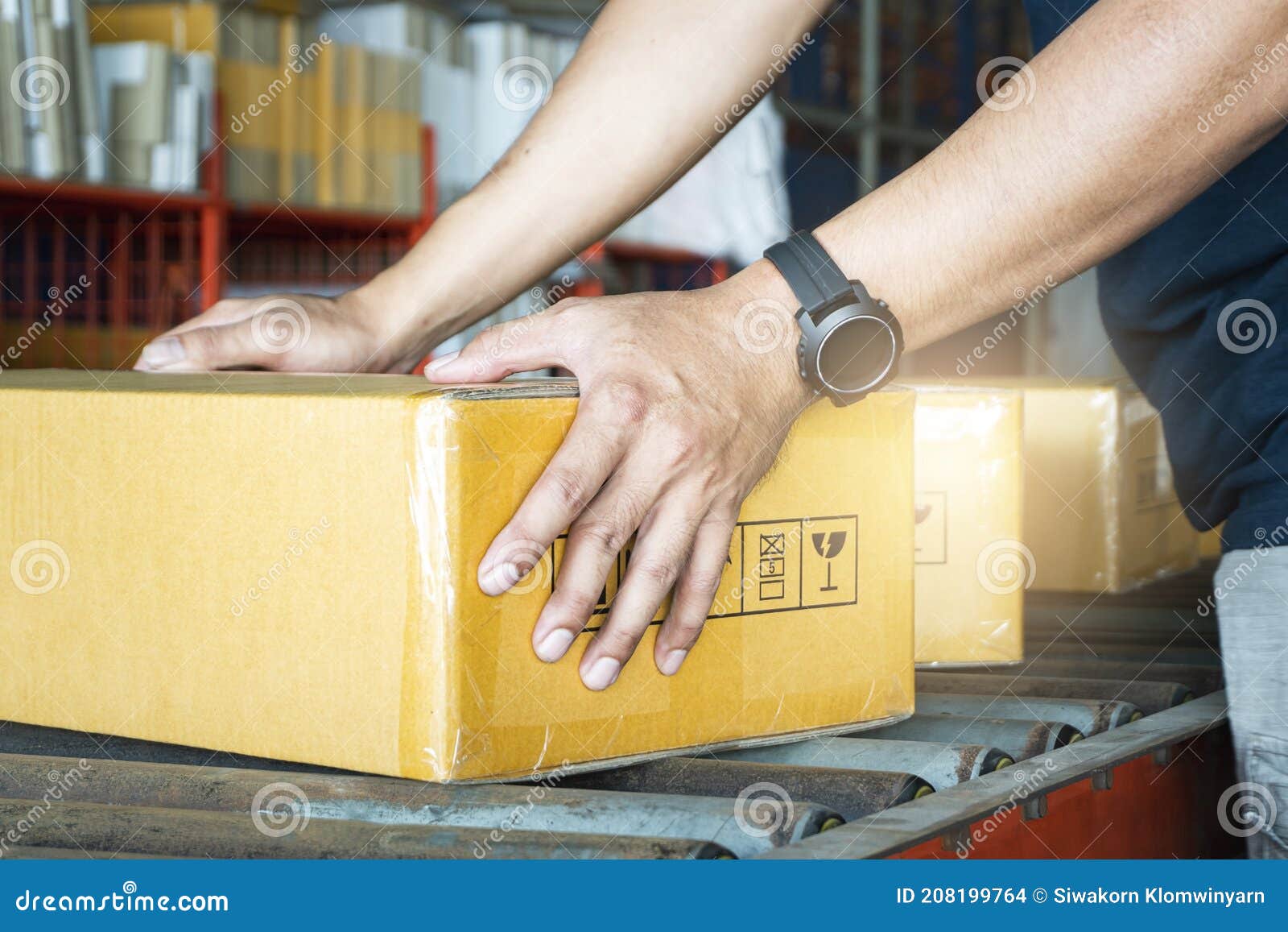 Shipment. Parcel Boxes, Warehousing. Worker Sorting Package Boxes on ...