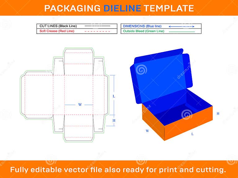 Shipping Box, Rectangle Box, Rectangular Box, Dieline Template Stock ...