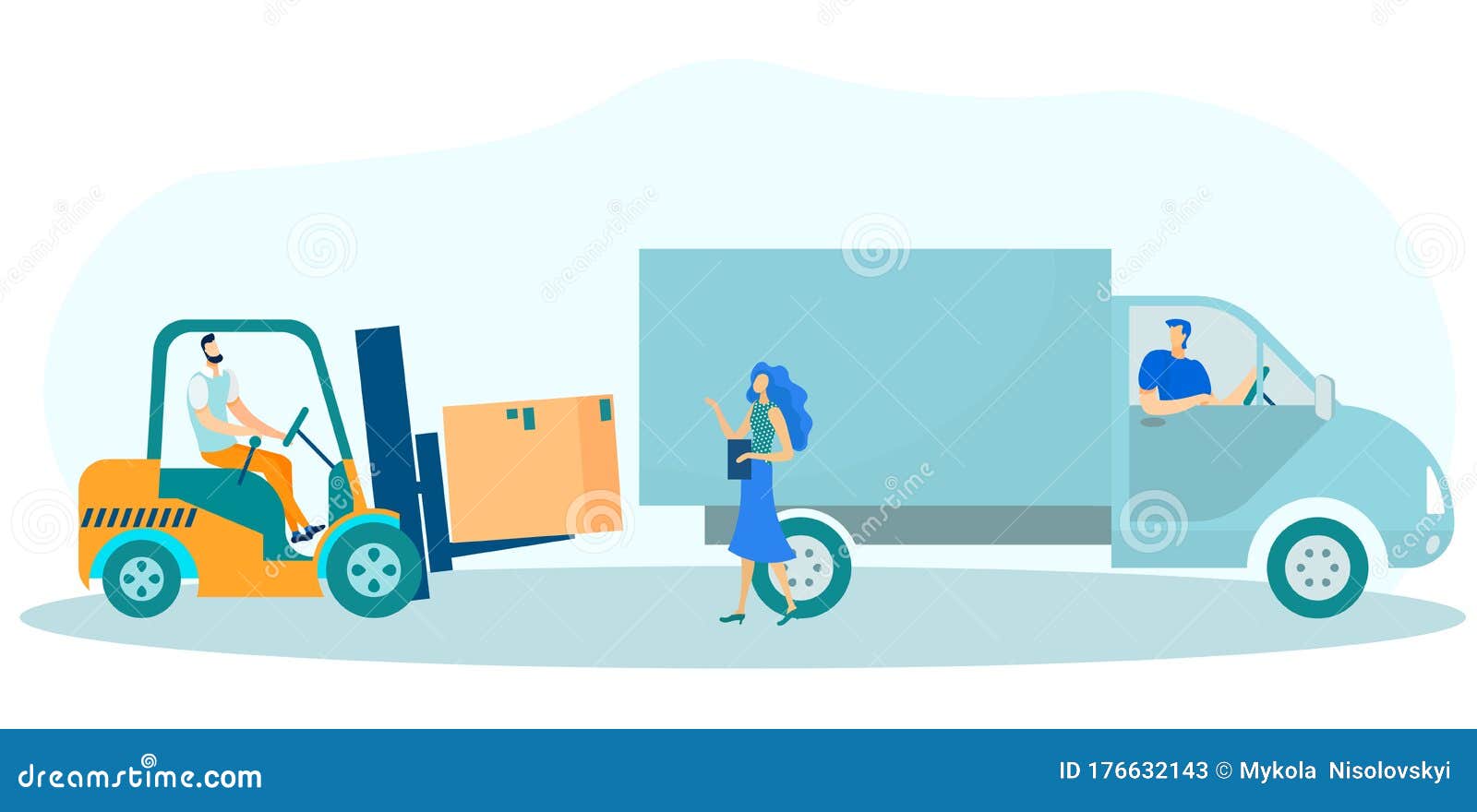 Shipping Boxes into Lorry and Checking Loading Stock Illustration ...