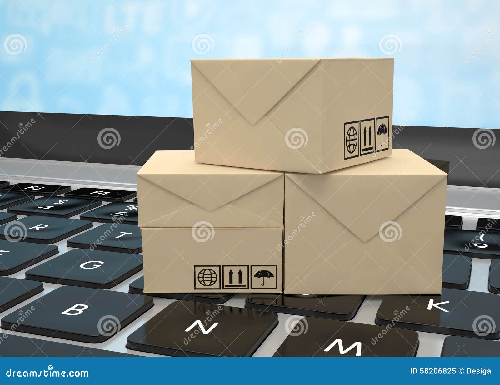 Shipping: Cardboard Package Boxes on Laptop Stock Illustration ...