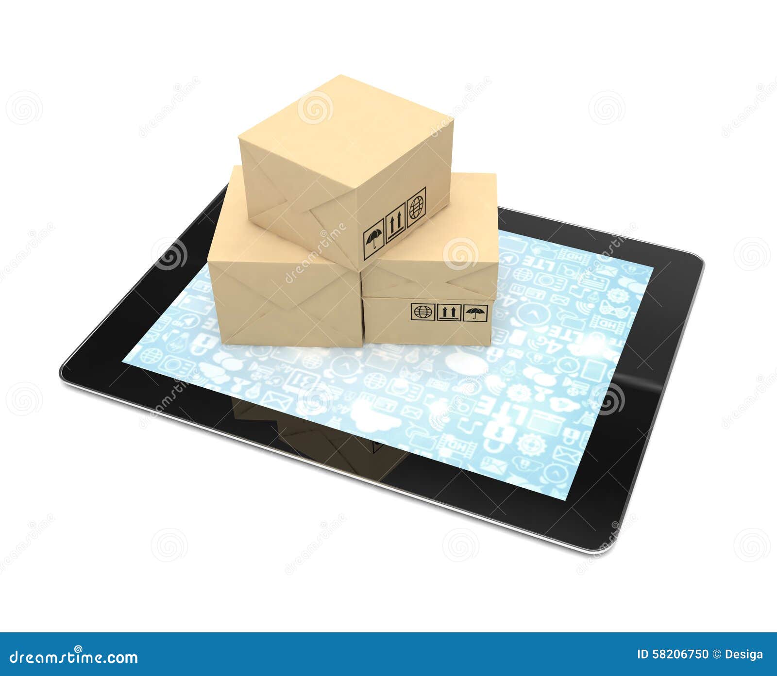 Shipping: Cardboard Package Boxes on Tablet Stock Illustration ...