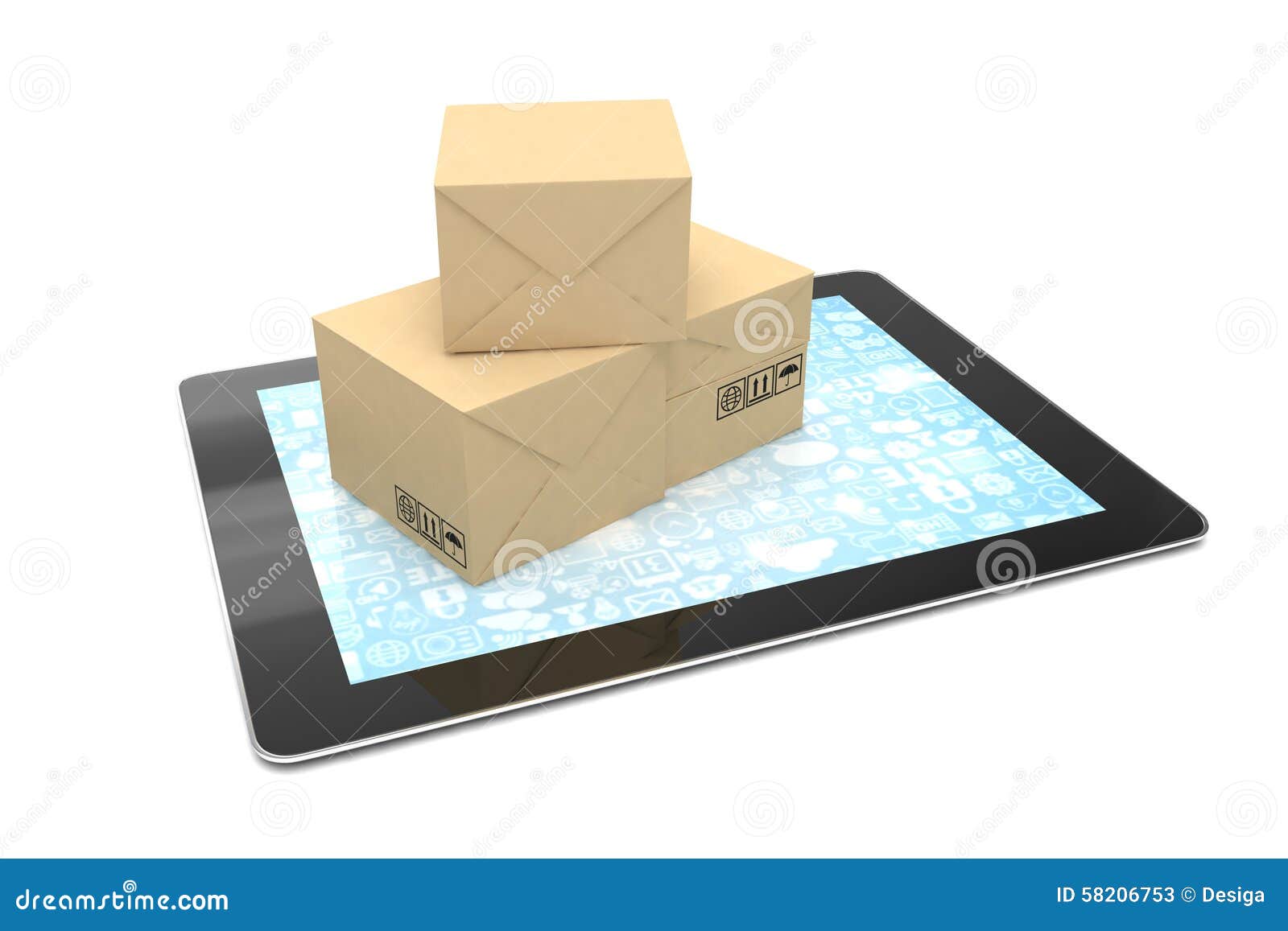 Shipping: Cardboard Package Boxes on Tablet Stock Illustration ...