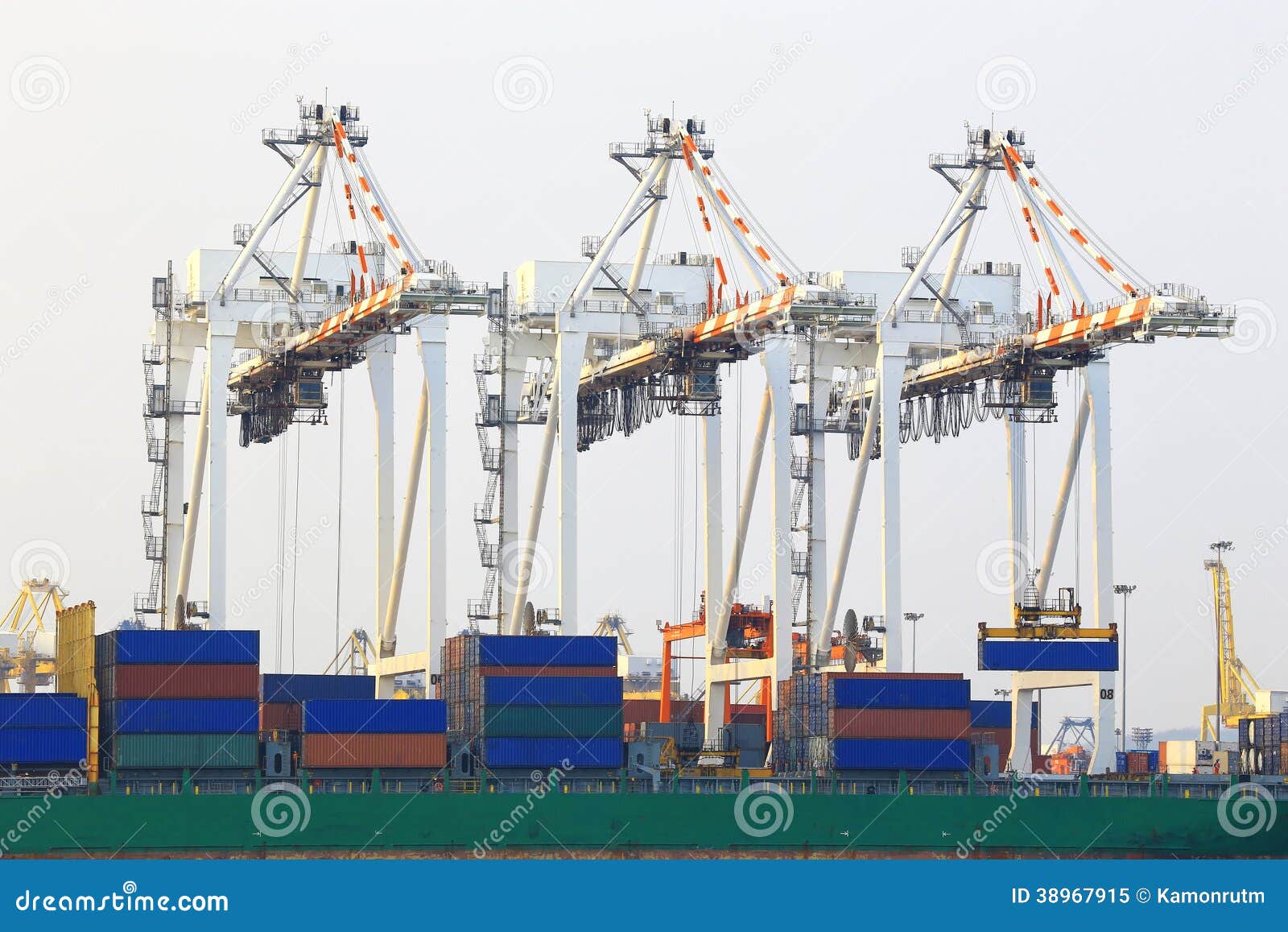 Shipping Cargo Container Being Loaded Stock Image - Image of blue ...