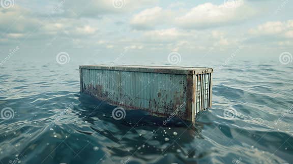 Shipping Cargo Container Floating in the Ocean. Lost Container Stock ...