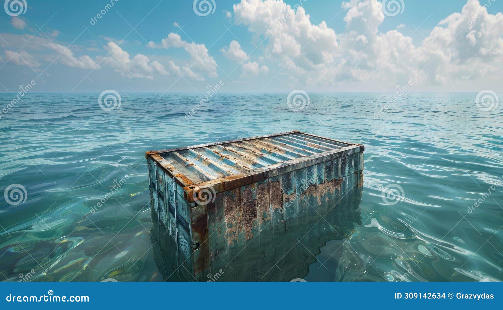 Shipping Cargo Container Floating in the Sea. Lost Container Stock ...