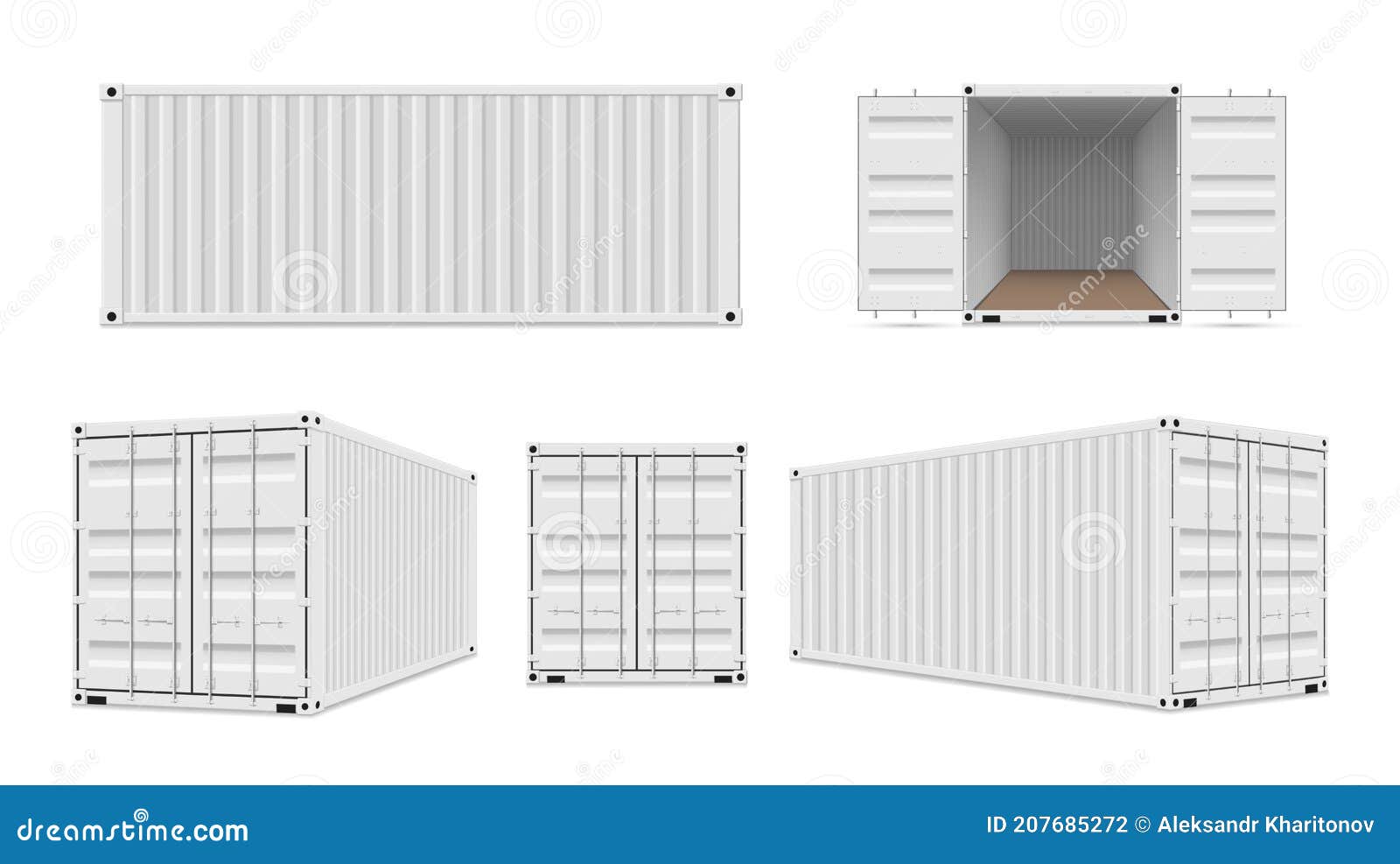 Shipping Cargo Containers with Open, Closed Doors Realistic Set. Large ...