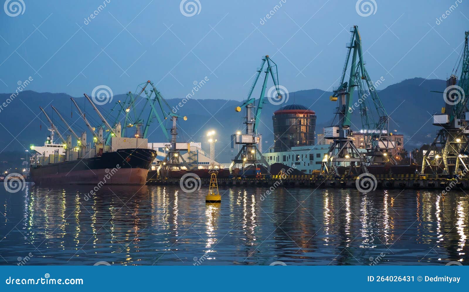 Shipping Cargo Port. Container Terminal and Ship Unloading at Pier ...