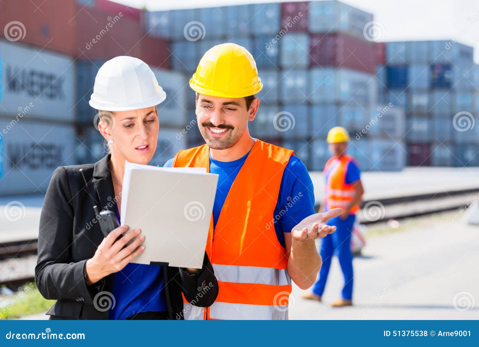 Shipping Company Workers in Front of Containers Stock Photo - Image of ...