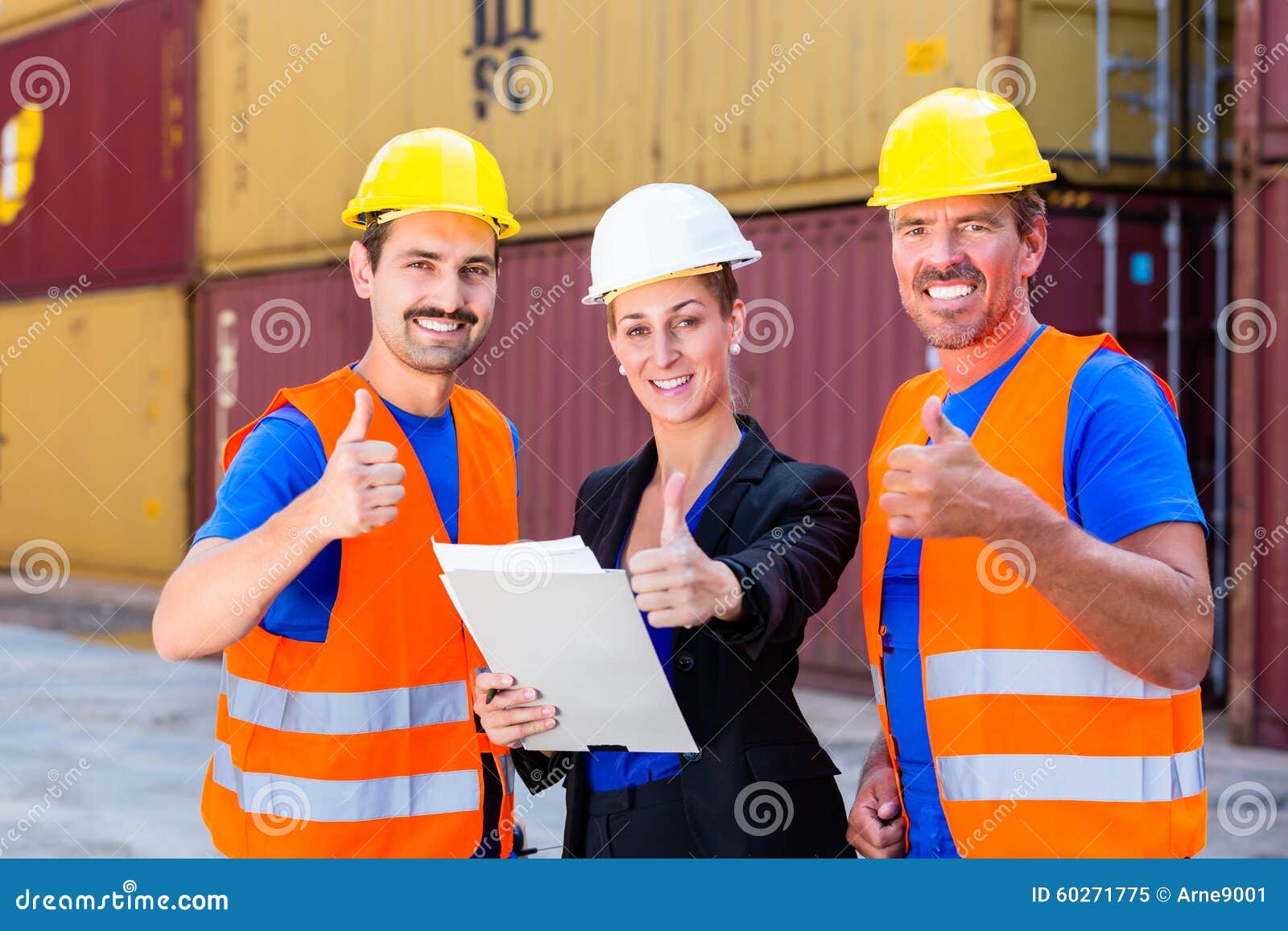 Shipping Company Workers in Front of Containers Stock Image - Image of ...