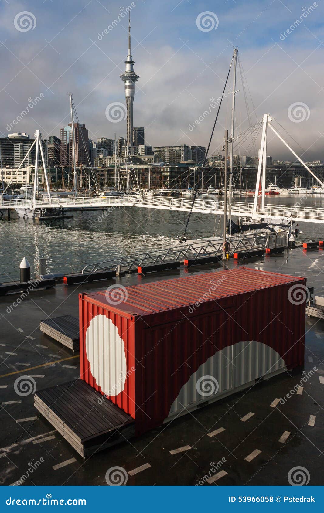 Shipping Container in Auckland Harbour Stock Photo - Image of dock ...