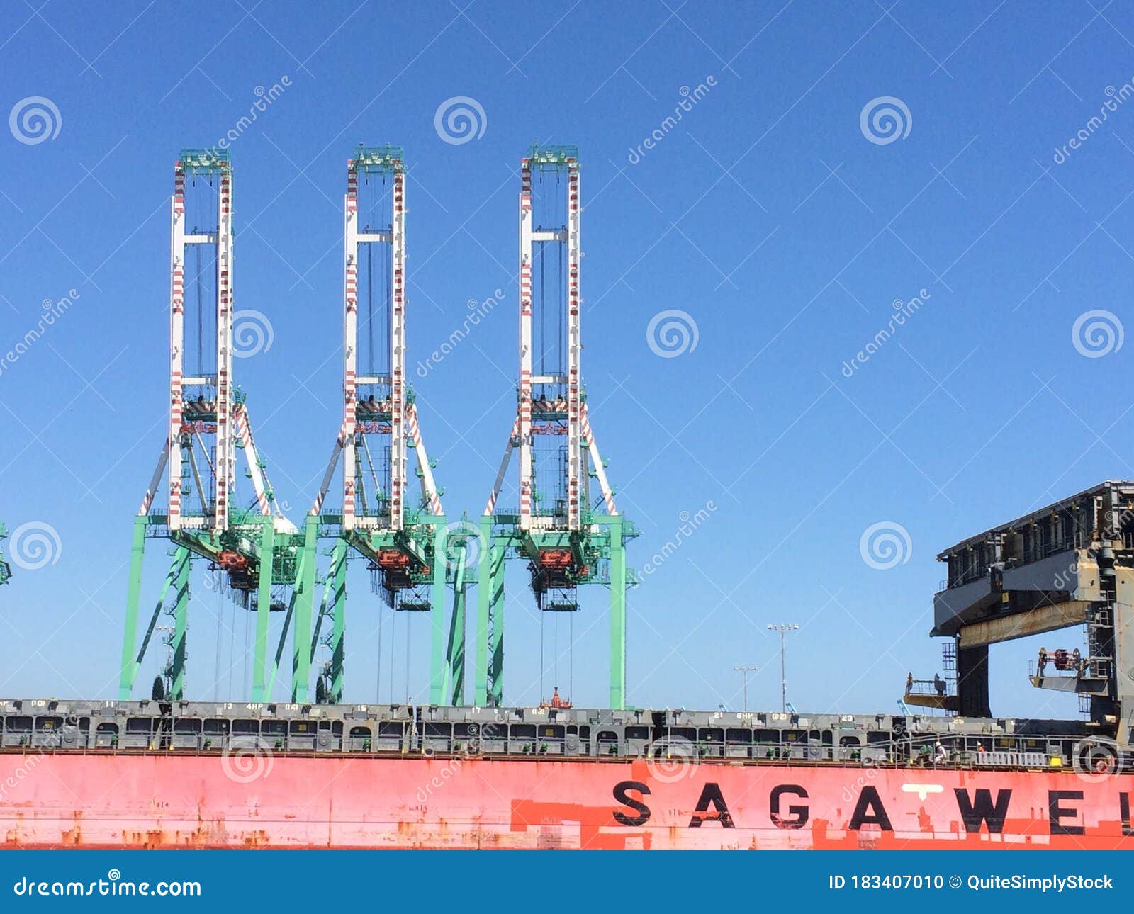 Shipping Container Cranes for Loading Ocean Cargo Ship Vessel Stock ...