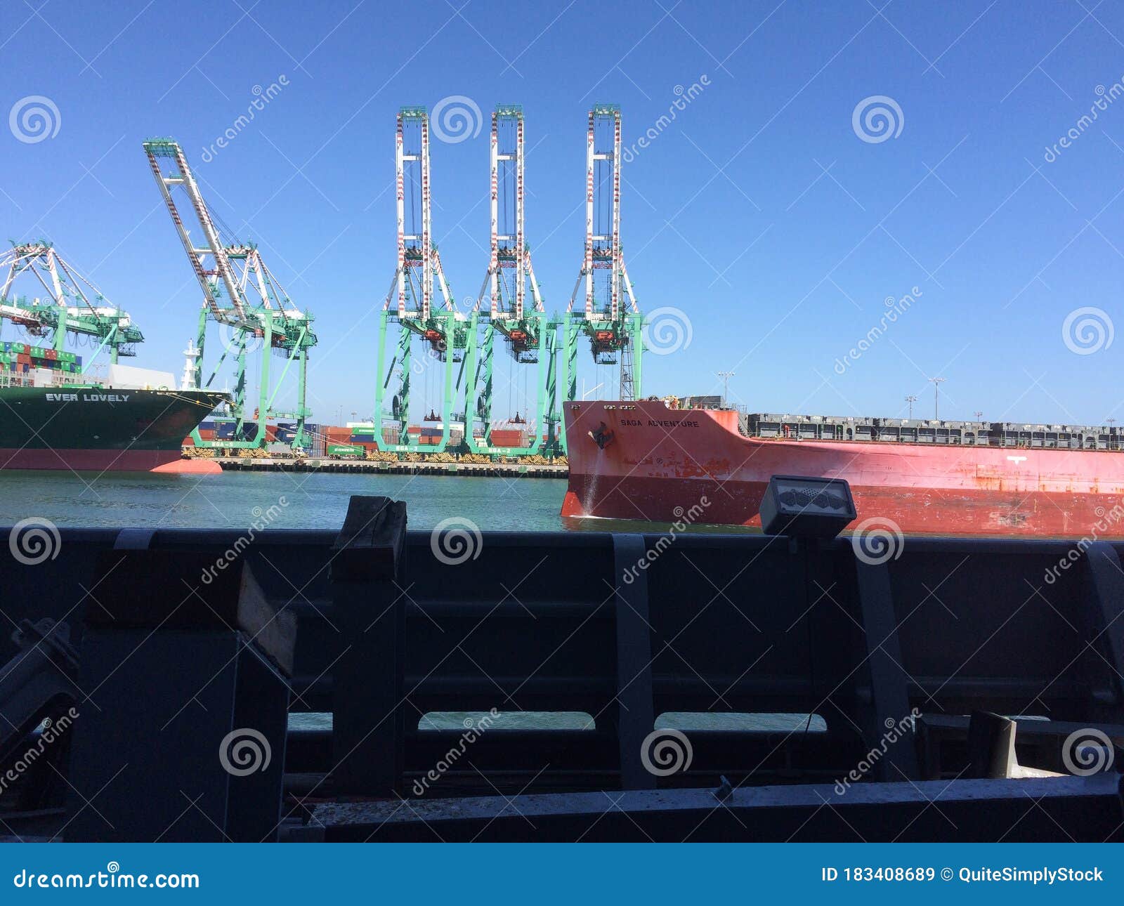 Shipping Container Cranes for Loading Ocean Cargo Ship Vessel Editorial ...