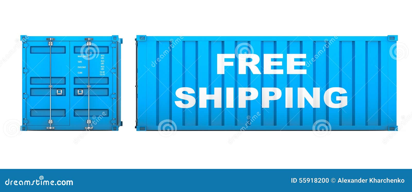 Shipping Container with Free Shipping Sign. 3d Rendering Stock ...