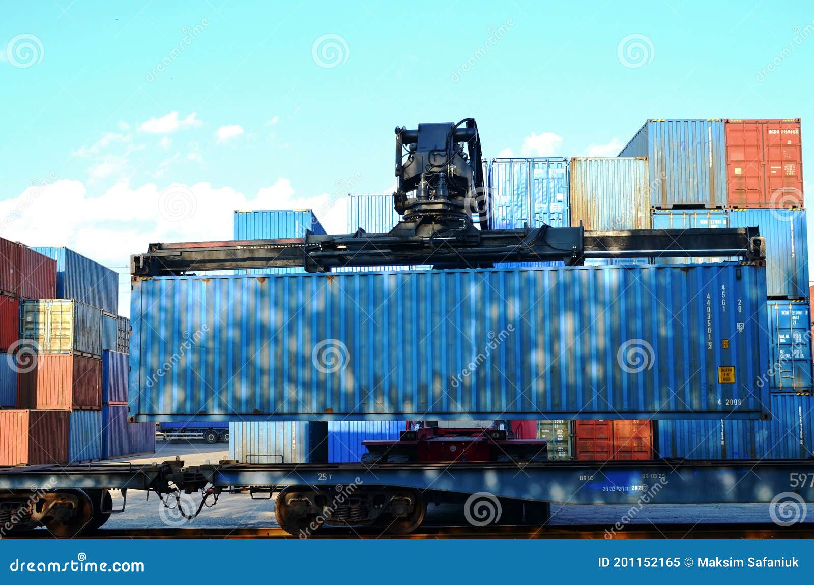 Shipping Container Loading by Richtracker on the Freight Rail Car at ...