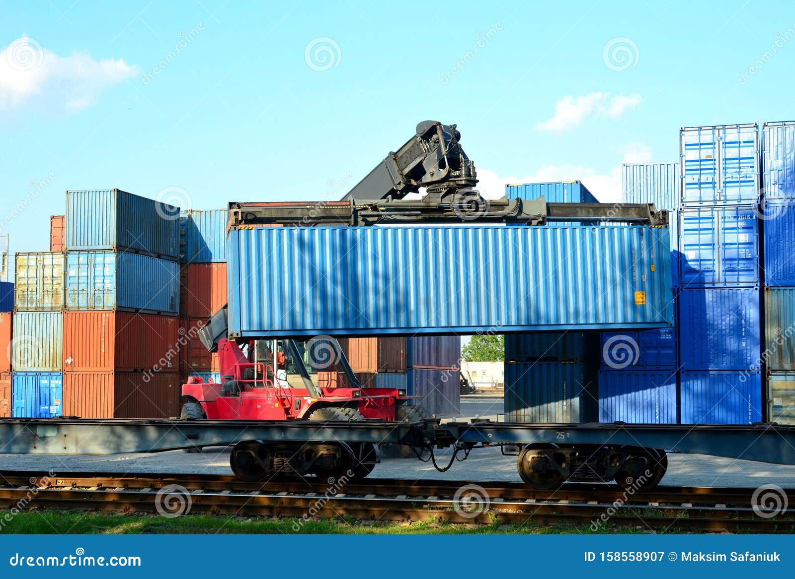 Shipping Container Loading by Richtracker on the Freight Rail Car at ...