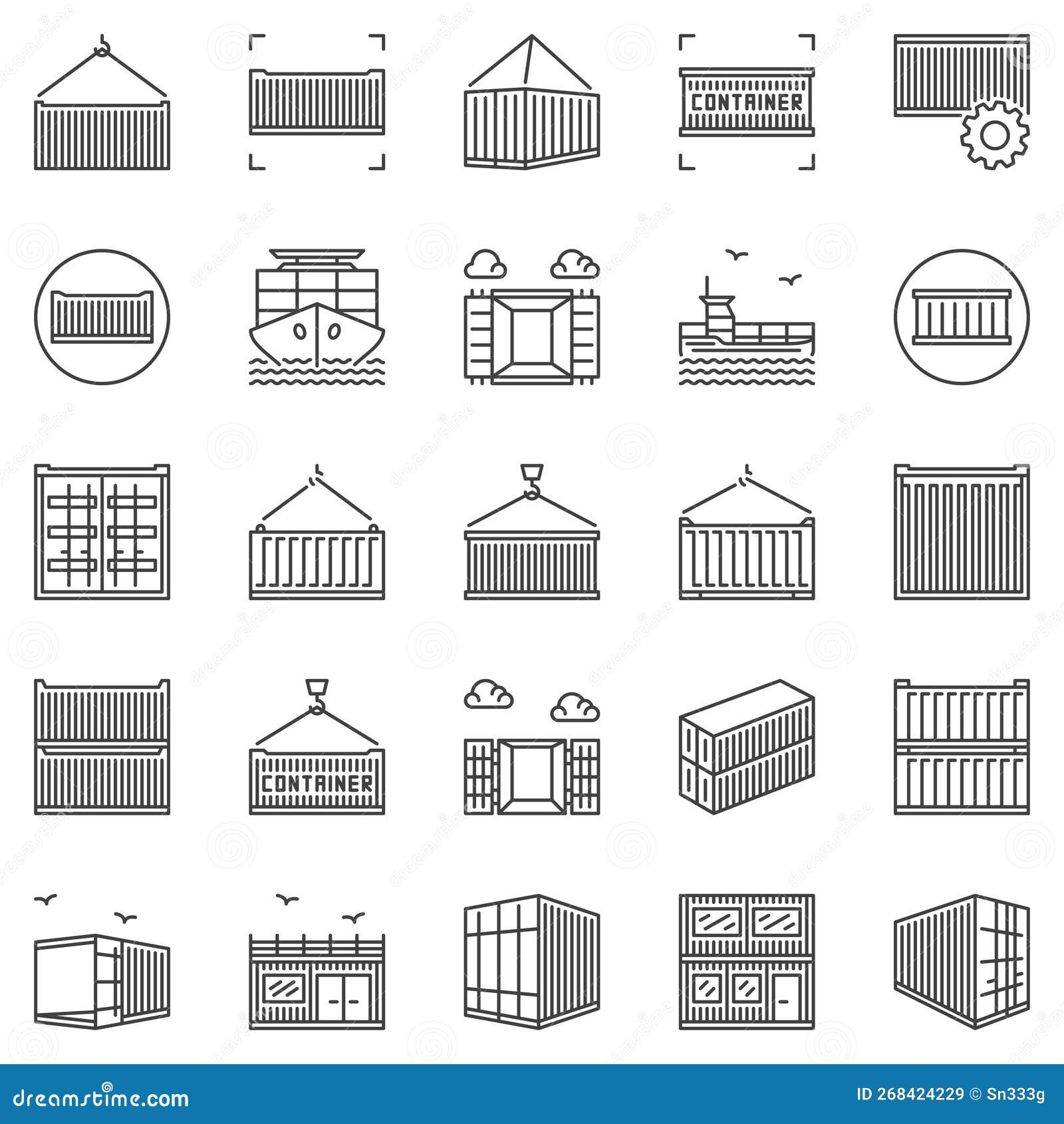 Shipping Container Outline Icons Set - Freight Containers Linear ...