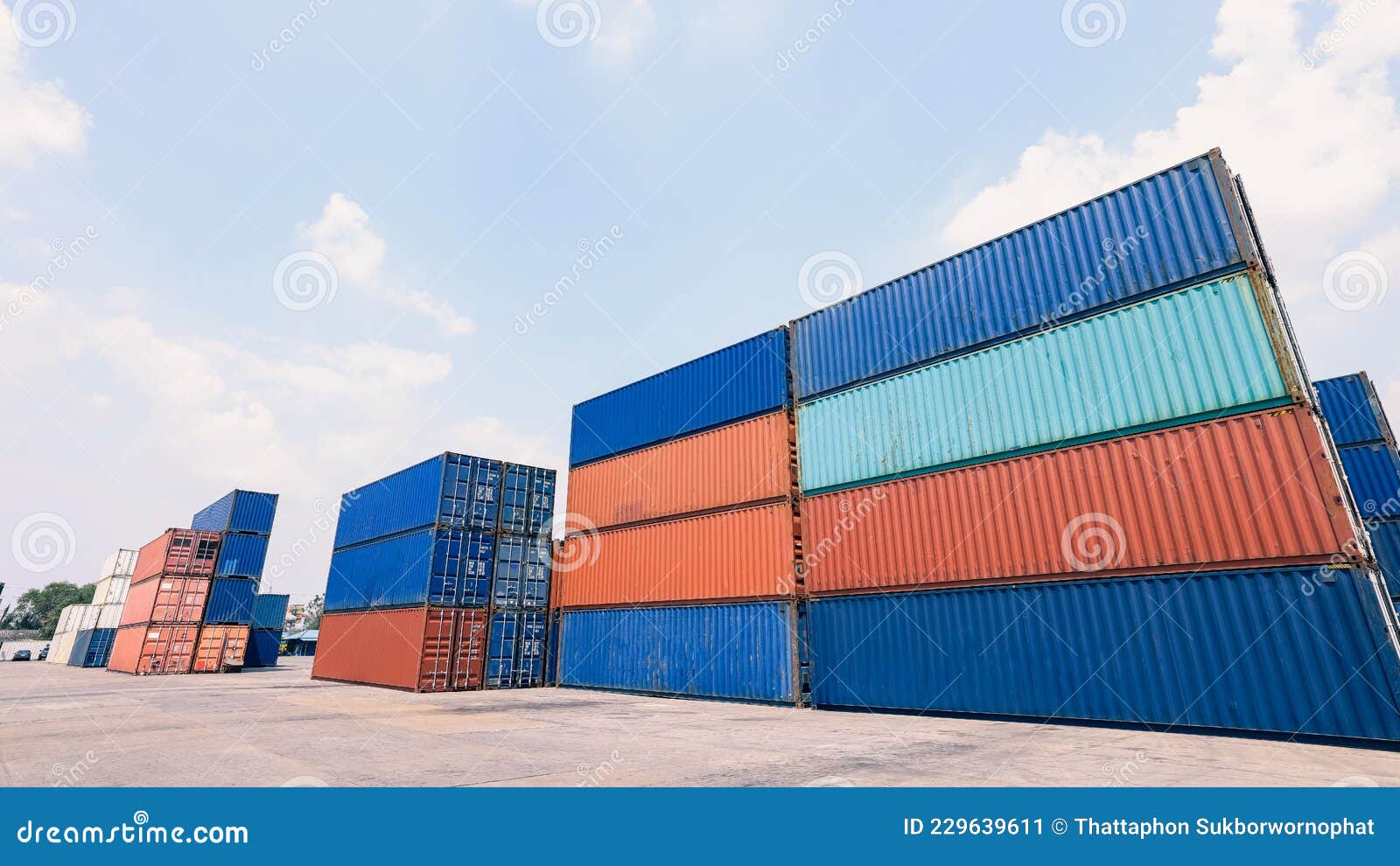 Shipping Container Stack Area for Cargo Transportation Wide Angle View ...