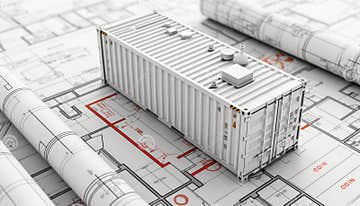 Shipping Container on Technical Drawing Stock Illustration ...