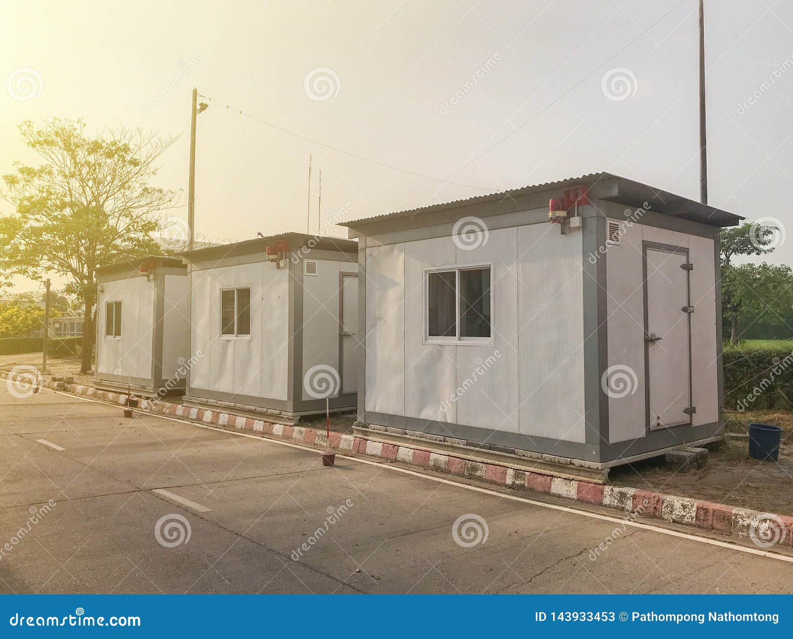 Shipping Container Temporary Office Stock Image - Image of door ...