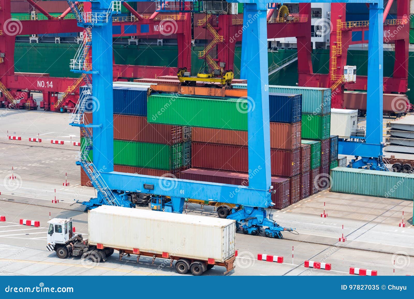 Shipping Container Terminal Closeup Stock Image - Image of commercial ...