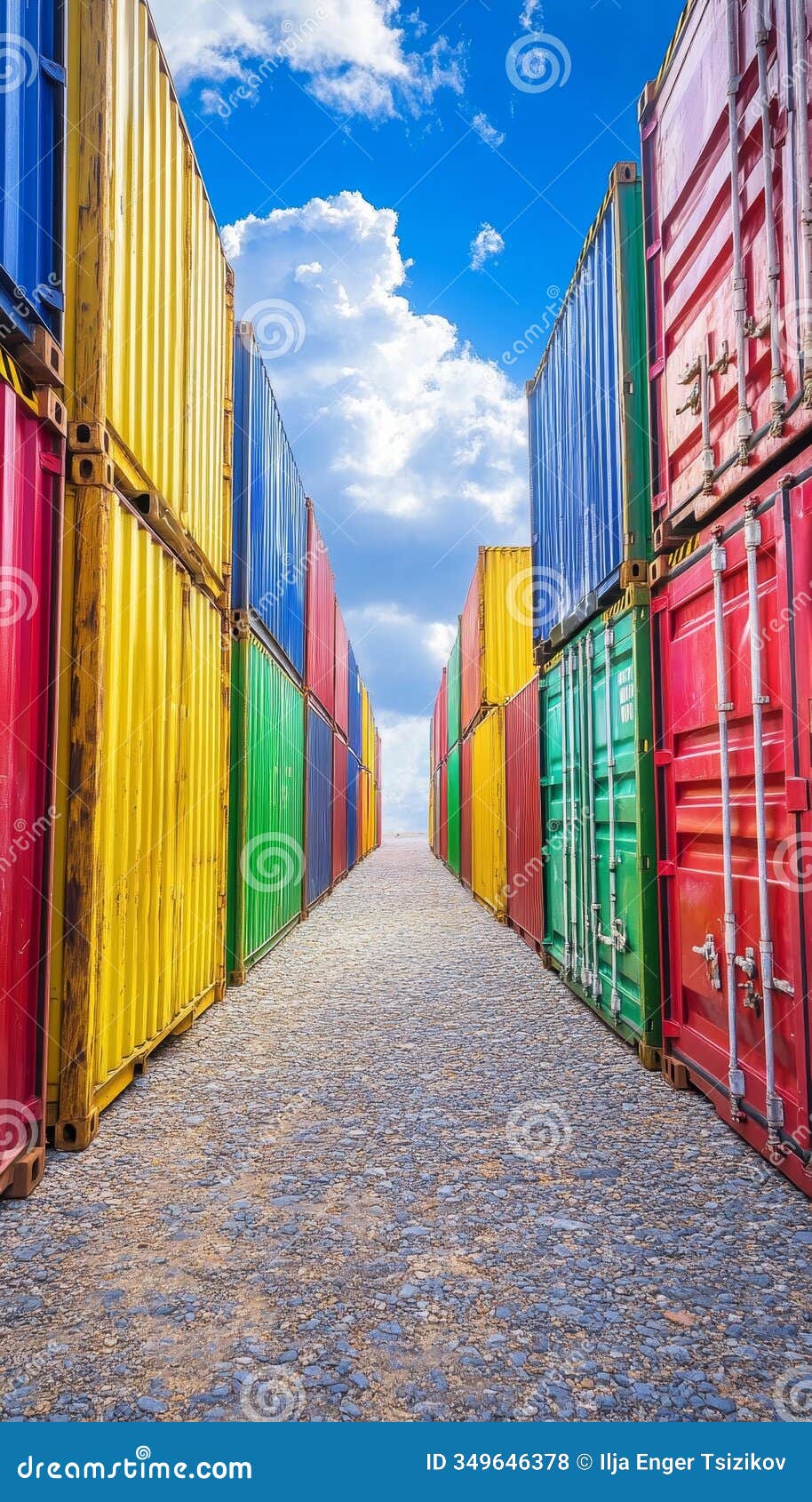Shipping Container Yard, Colorful Stacks, Ample Space, Clear Blue Sky, Global Logistics Hub ...