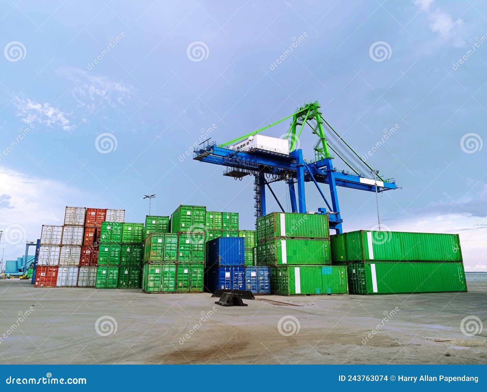 Shipping Containers and Crane at Port of Sorong Stock Photo - Image of ...