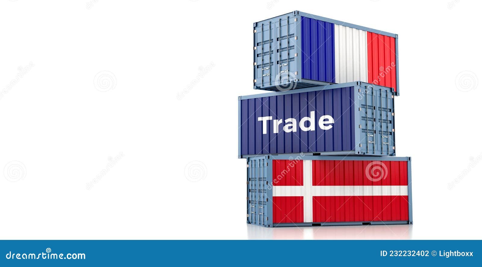 Shipping Containers with Denmark and France Flag. Stock Illustration ...