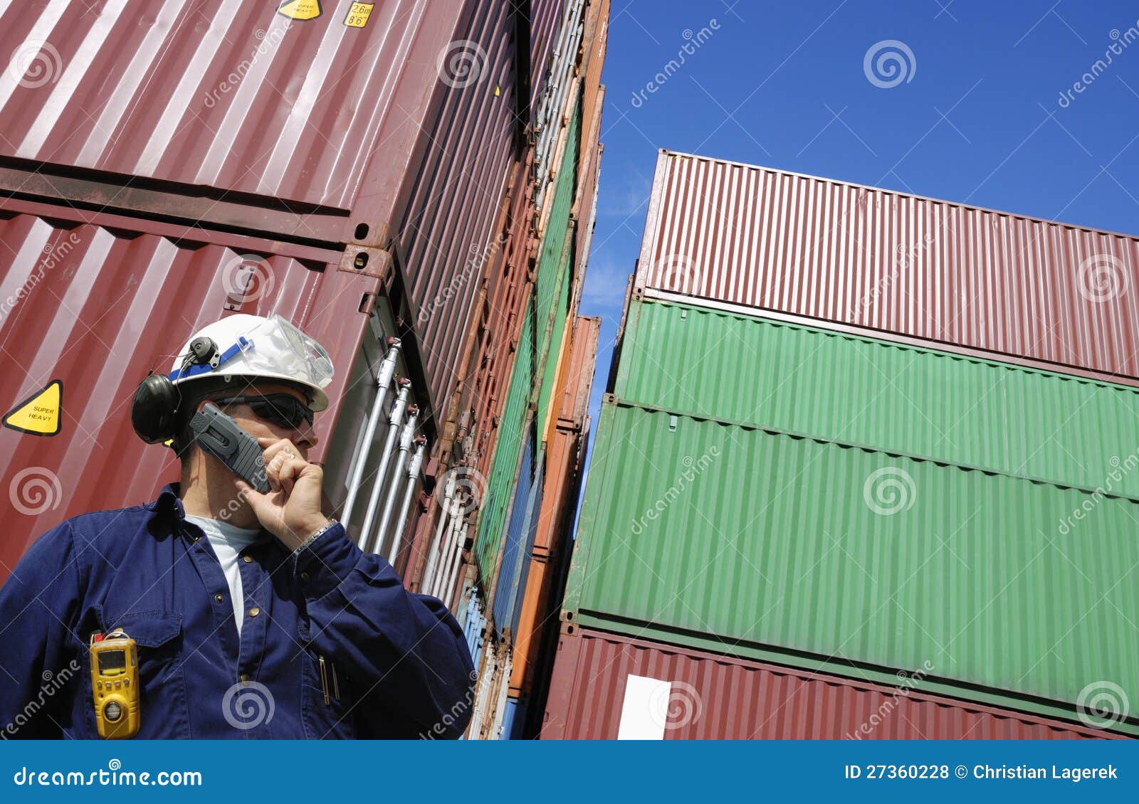 Shipping Containers and Dock Worker Stock Photo - Image of export ...