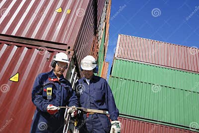 Shipping Containers and Dock Workers Stock Image - Image of export ...