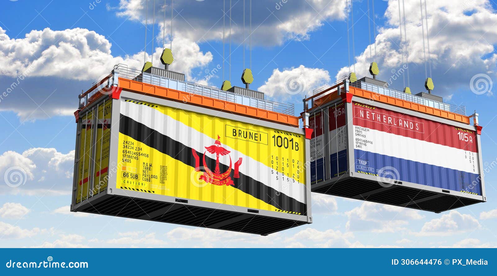 Shipping Containers with Flags of Brunei and Netherlands Stock ...