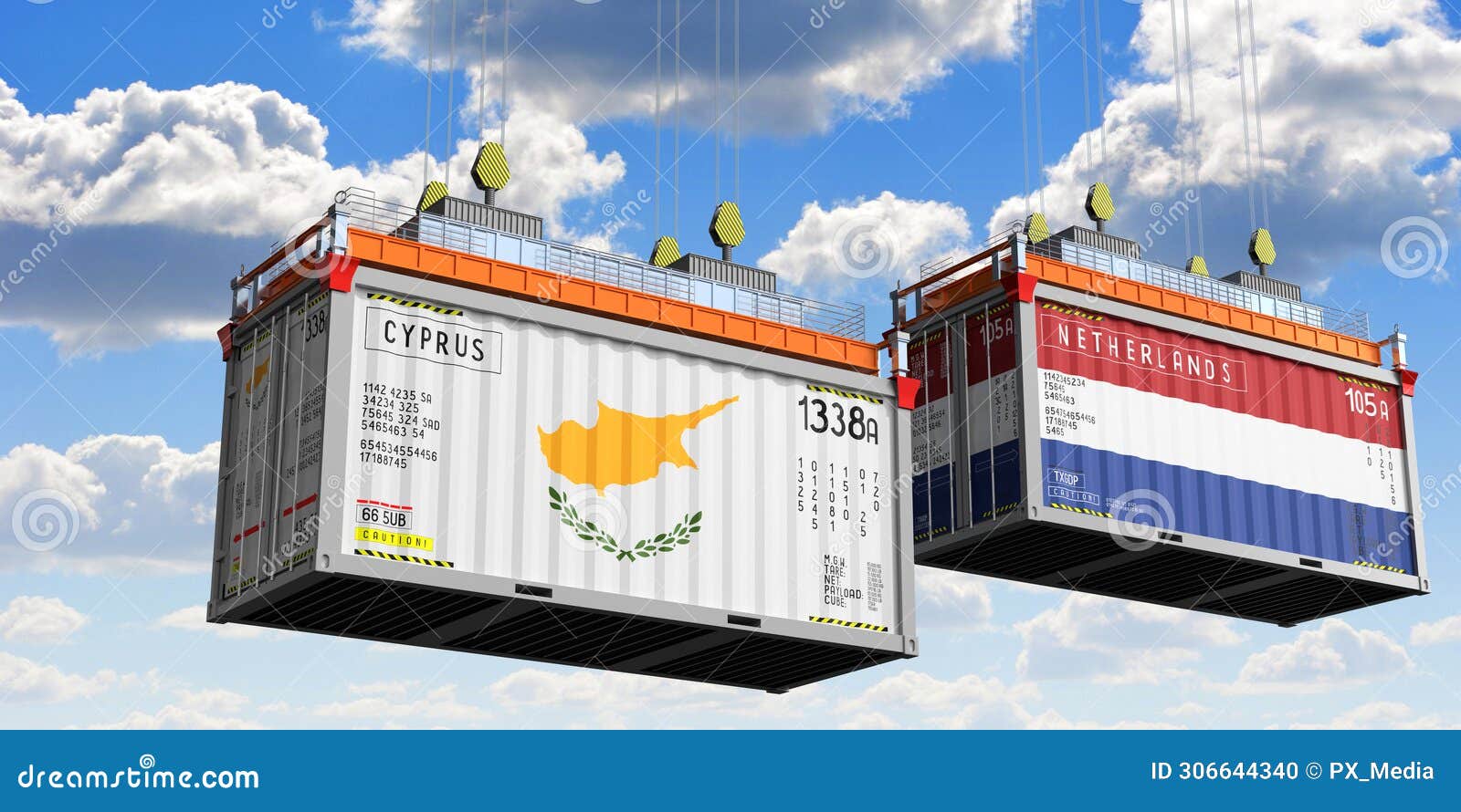 Shipping Containers with Flags of Cyprus and Netherlands Stock ...
