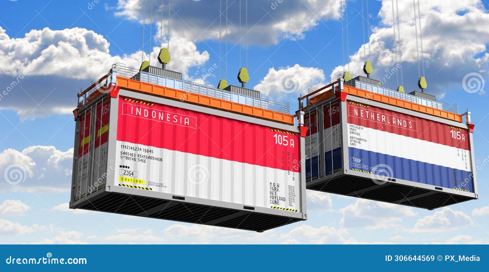 Shipping Containers with Flags of Indonesia and Netherlands Stock ...