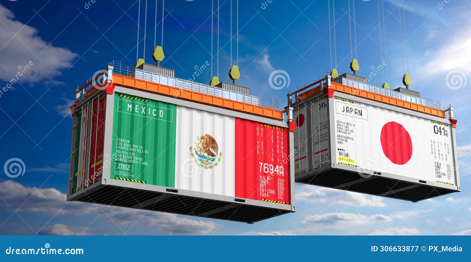 Shipping Containers with Flags of Mexico and Japan Stock Illustration ...