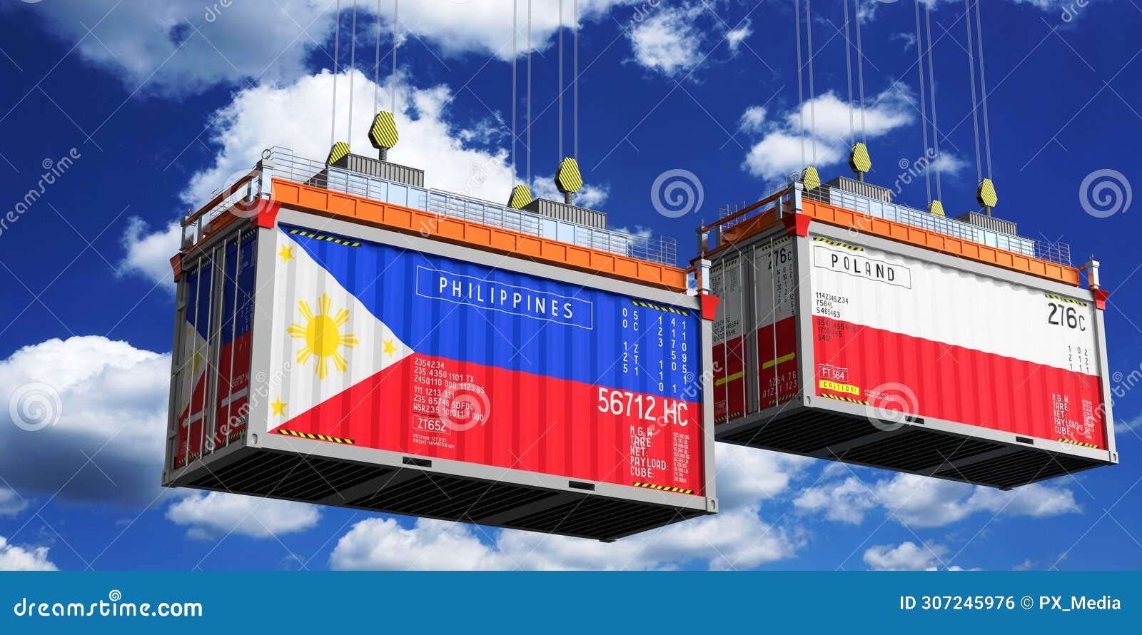 Shipping Containers with Flags of Philippines and Poland Stock ...