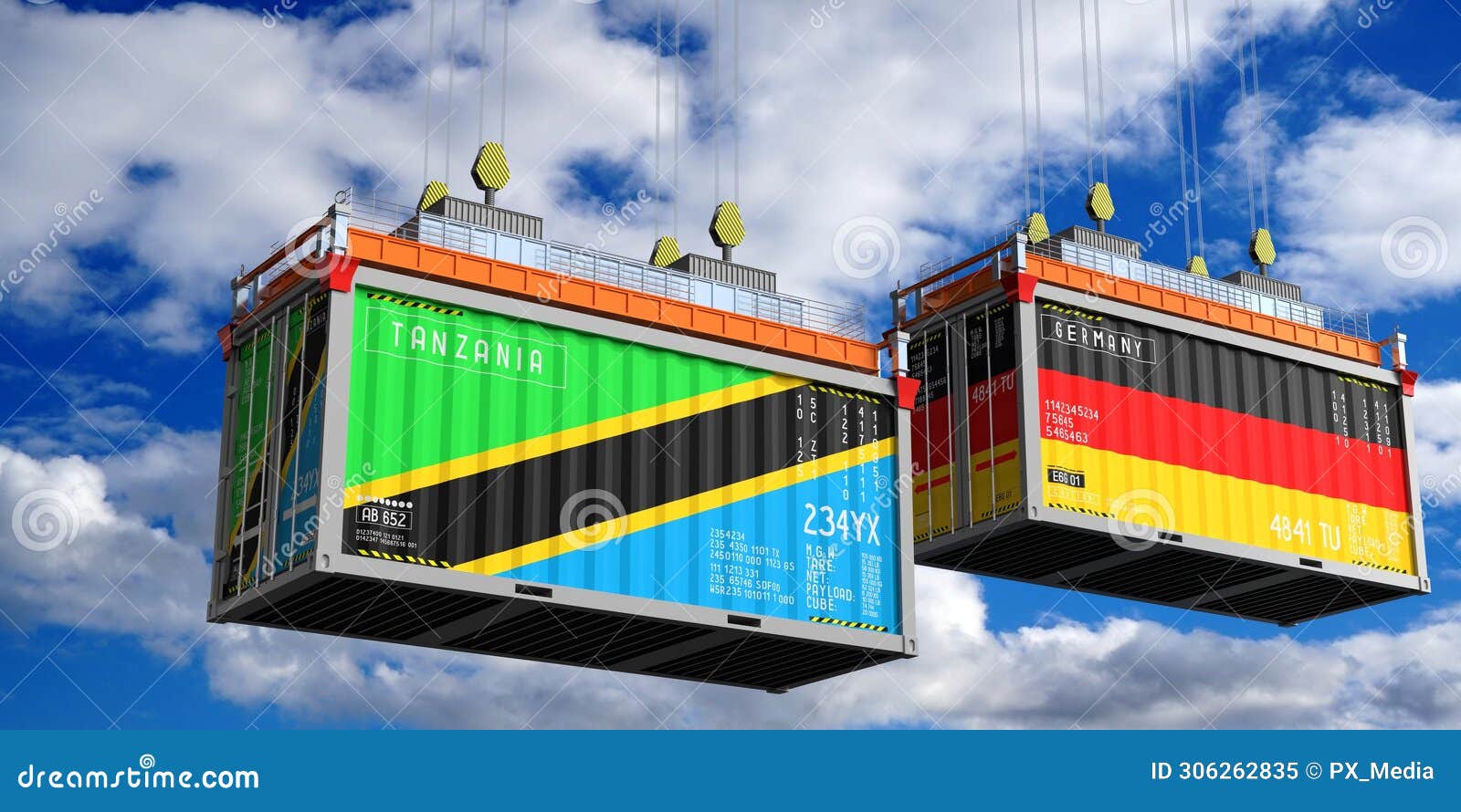 Shipping Containers with Flags of Tanzania and Germany Stock ...