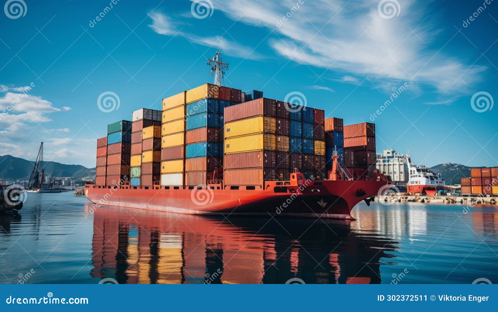 Shipping Containers Floating in the Sea, Transporting Cargo, with Space ...