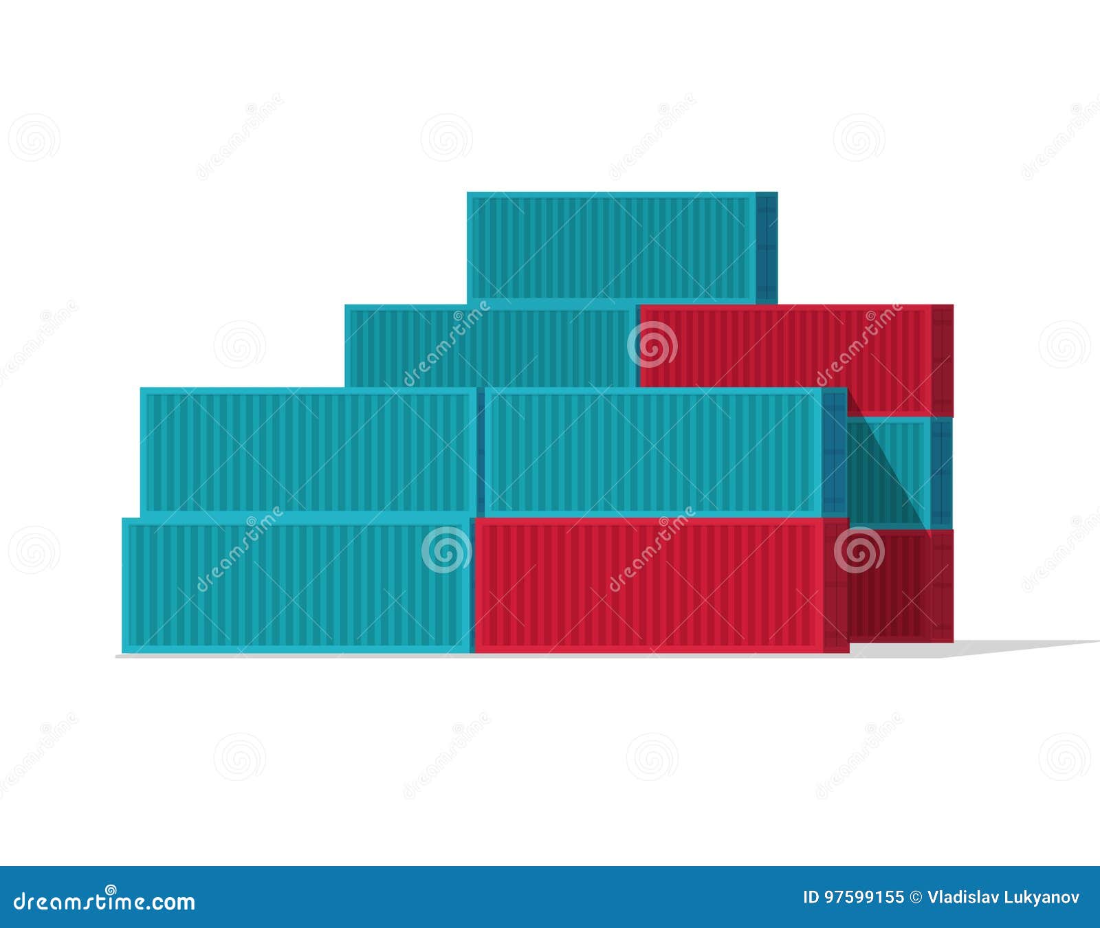 Shipping Containers Stack Vector Illustration, Flat Cartoon Blue and ... Shipping Containers Stack Vector Illustration, Flat Cartoon Blue and ...