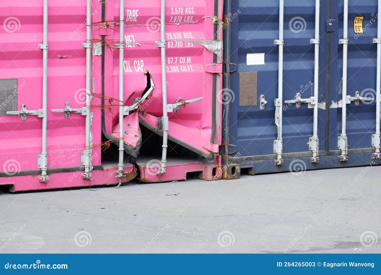Shipping Containers are Stacked at the Port. One of Them is Damaged ...