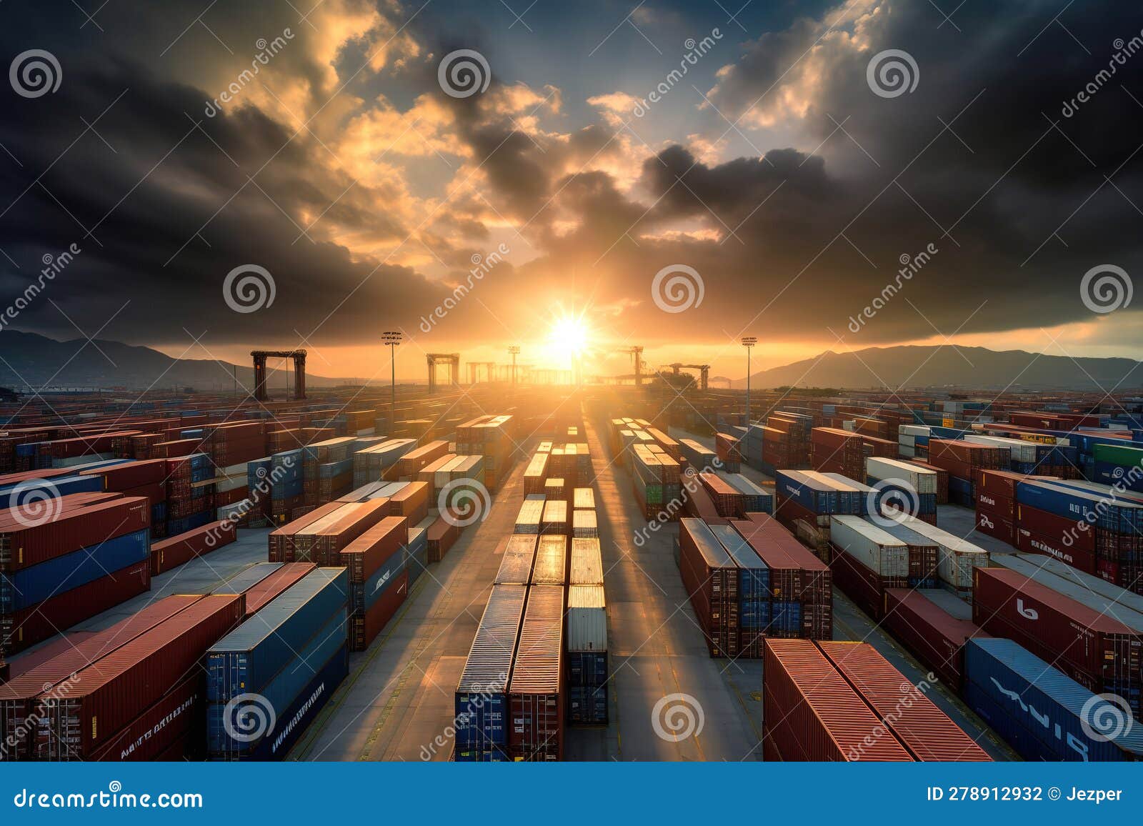 Shipping Containers. Sun Rising in the Background Stock Illustration ...