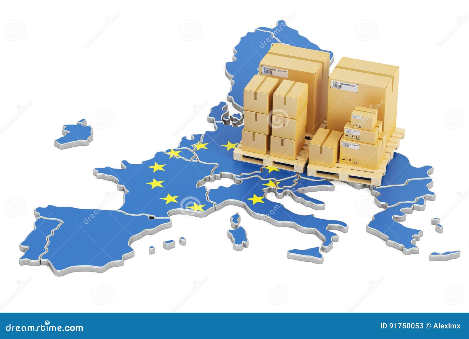 Shipping and Delivery from European Union Concept, 3D Rendering Stock ...