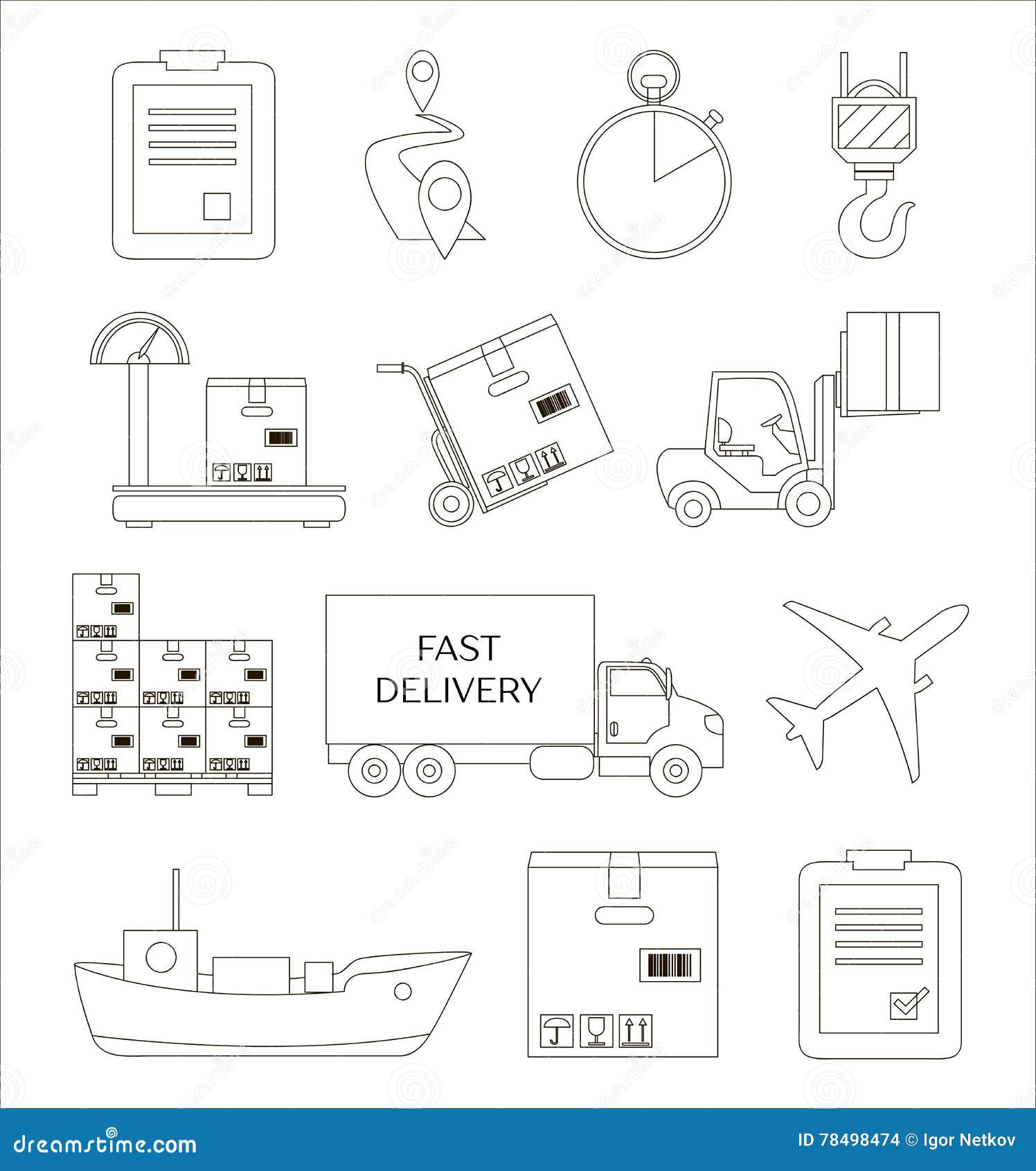 Shipping and Delivery Icons Set Stock Vector - Illustration of ship ...
