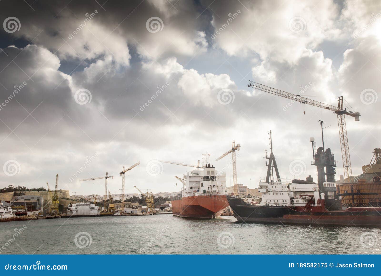 Shipping dockyard in malta stock image. Image of architecture - 189582175