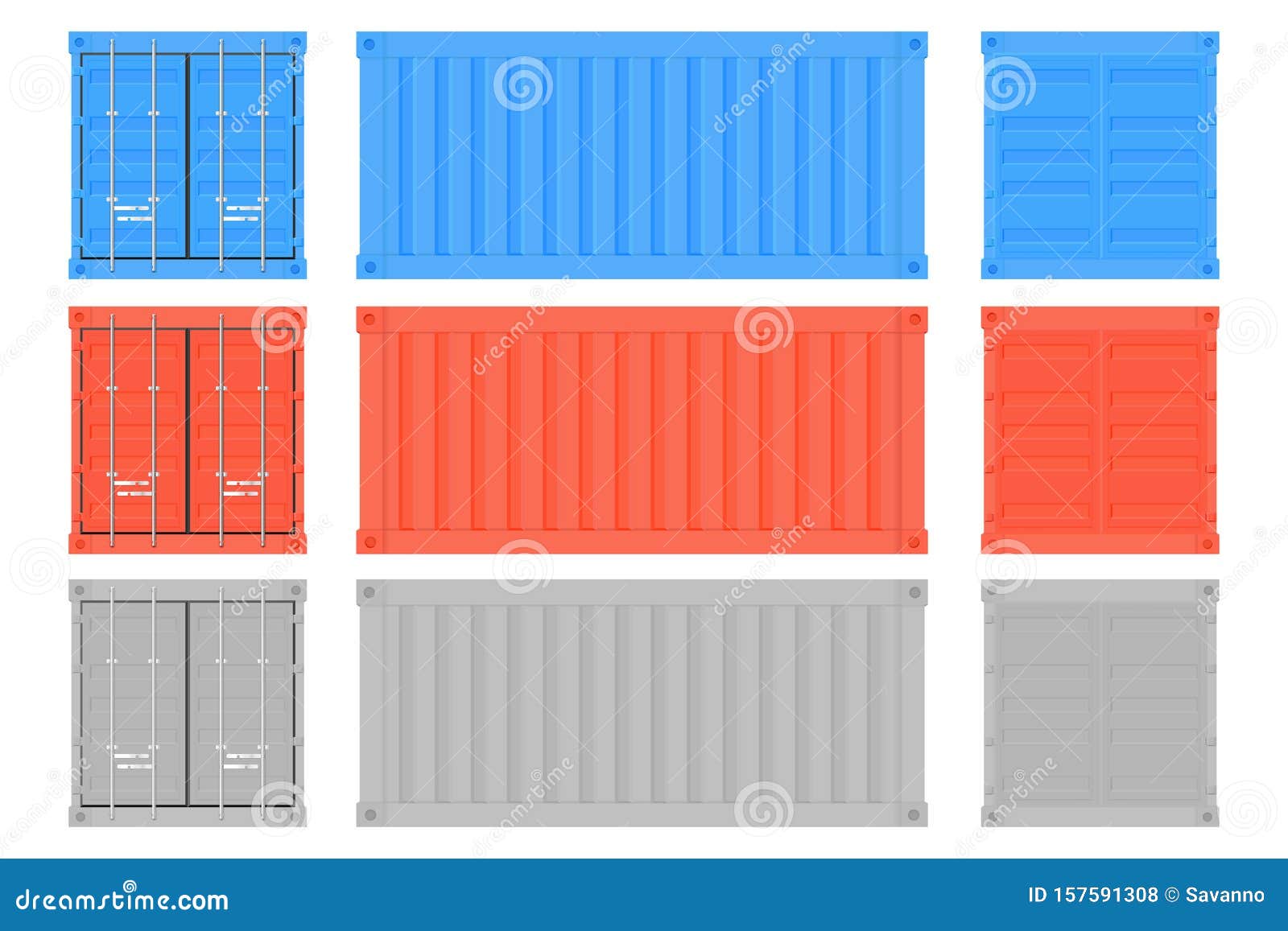 Shipping Freight Container. Colored Intermodal Containers Set Stock ...