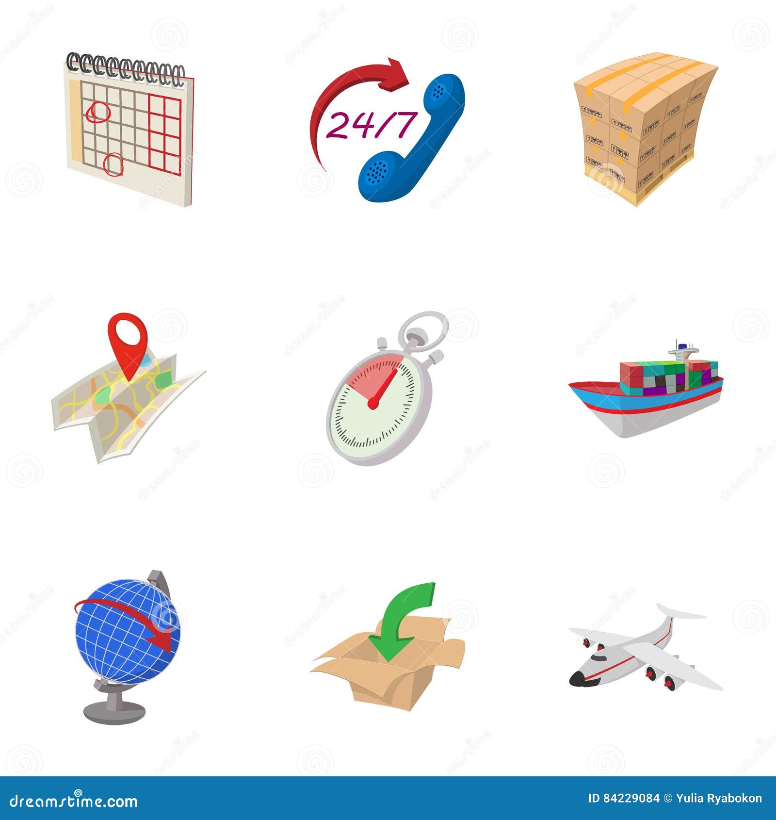 Shipping Icons Set, Cartoon Style Stock Vector - Illustration of ...