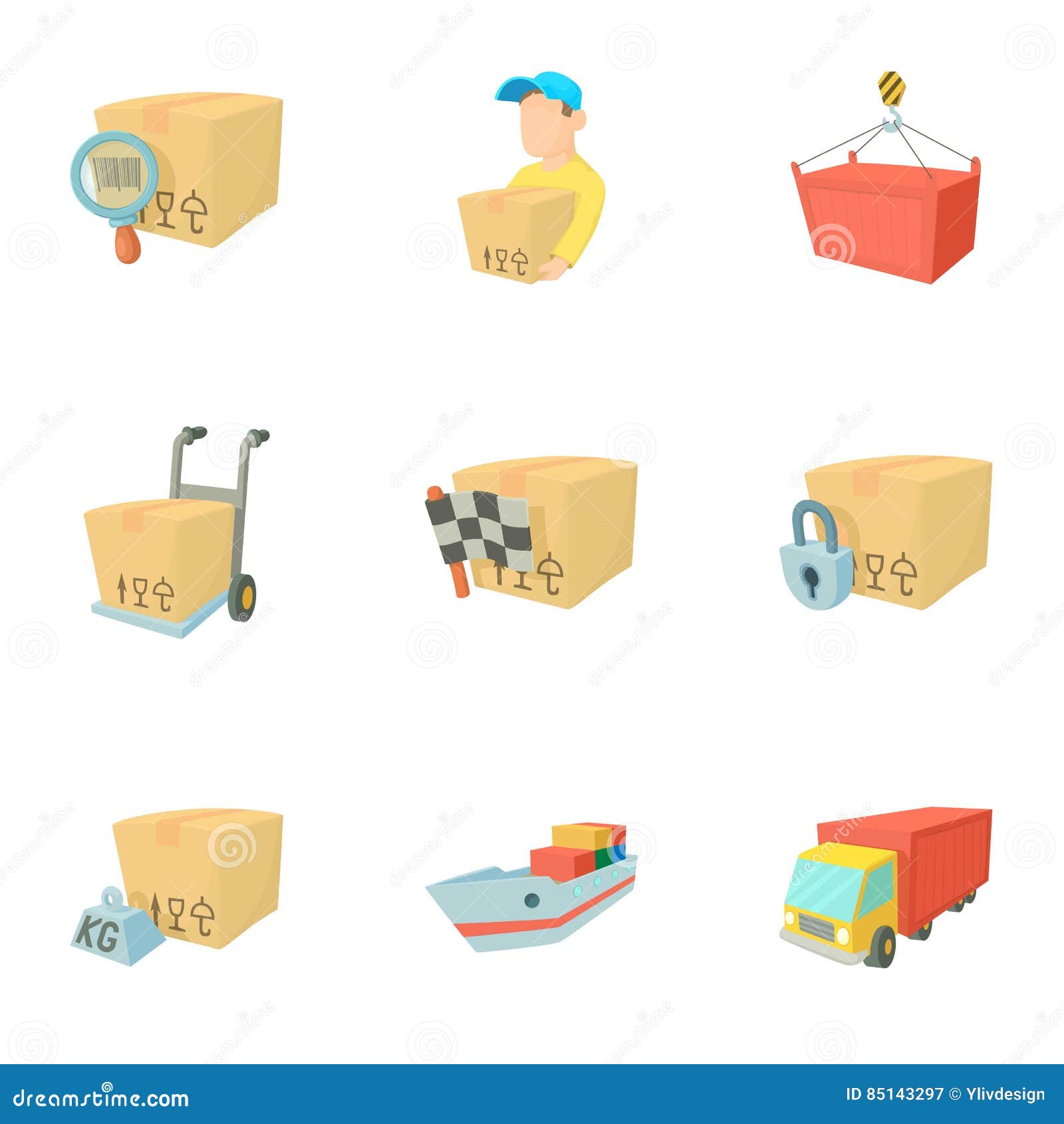 Shipping Icons Set, Cartoon Style Stock Vector - Illustration of ...