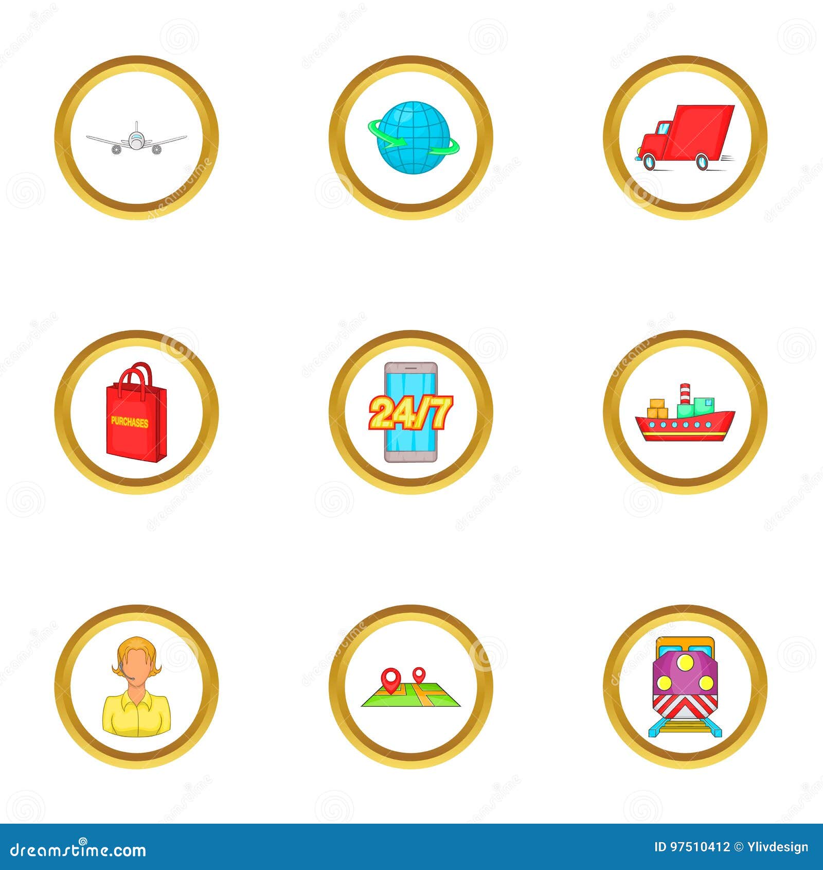 Shipping Icons Set, Cartoon Style Stock Vector - Illustration of ...