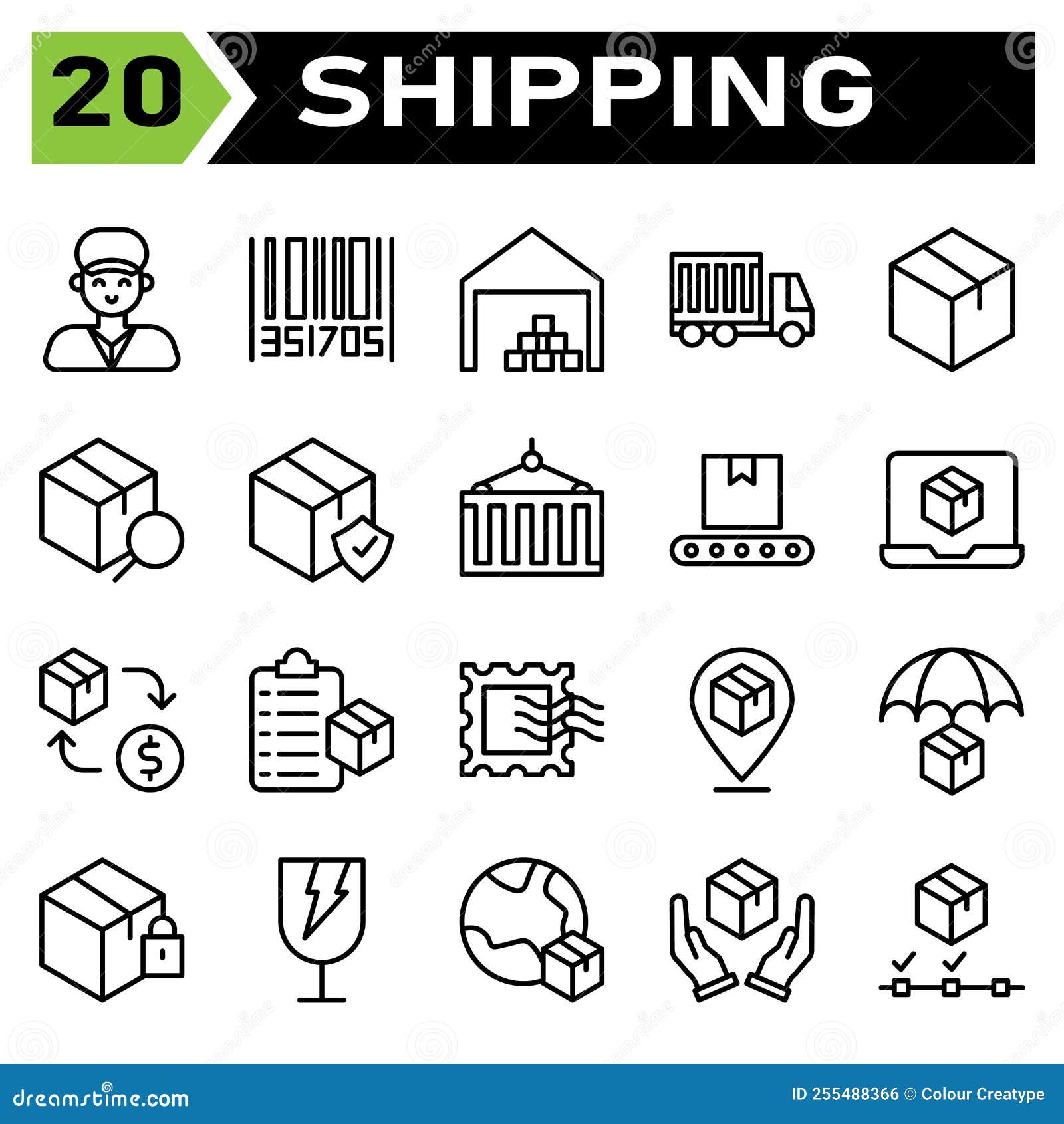 Shipping and Logistic Icon Set Include Man, Delivery, Holding, Service ...
