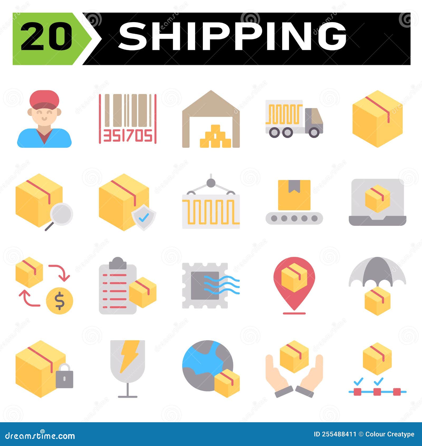 Shipping and Logistic Icon Set Include Man, Delivery, Holding, Service ...